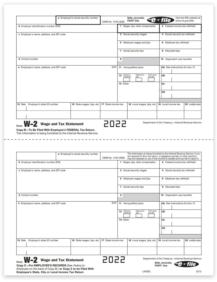 W2 Tax Forms 2up Employee Copies B C DiscountTaxForms