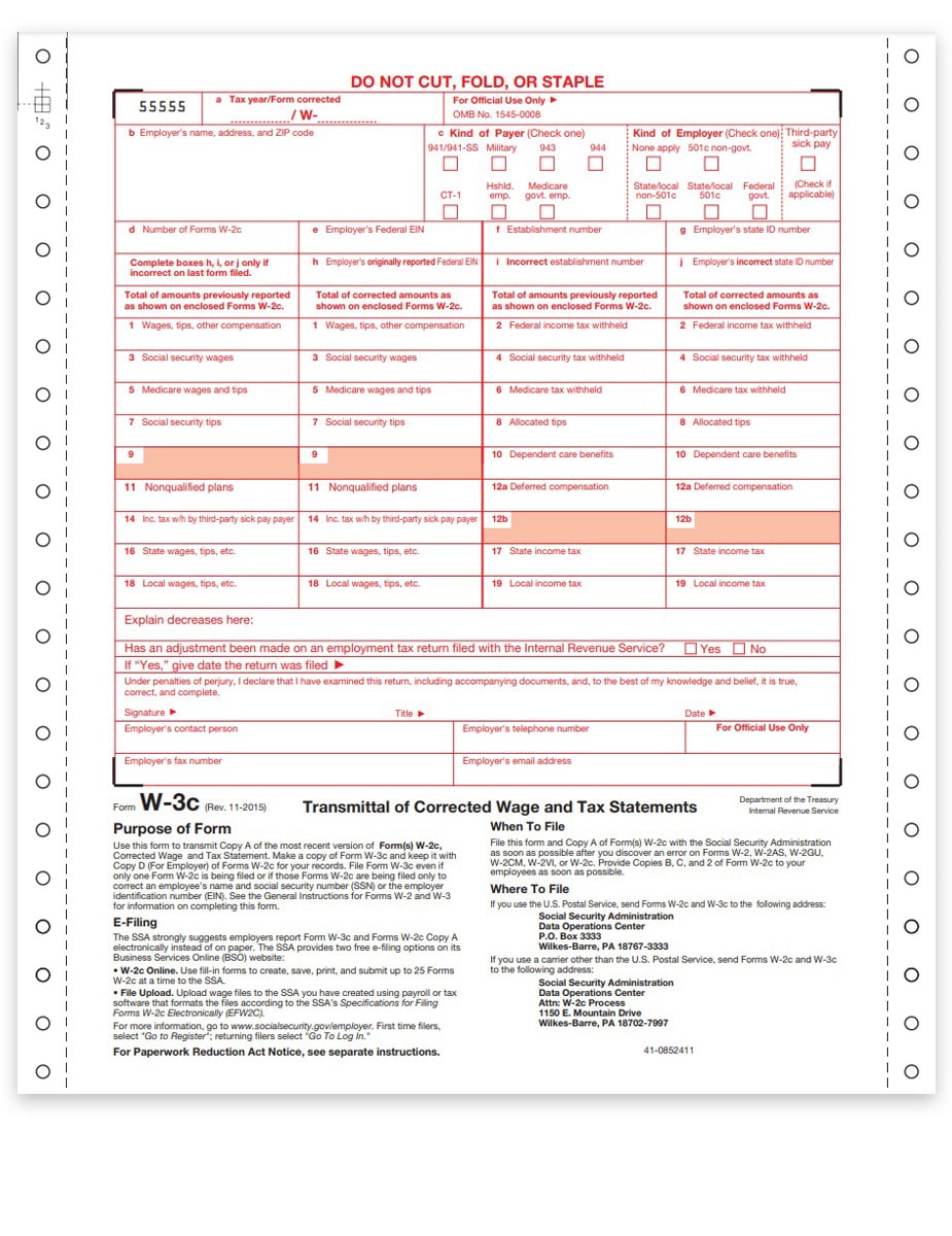 W3C Correction Transmittal Form Carbonless DiscountTaxForms