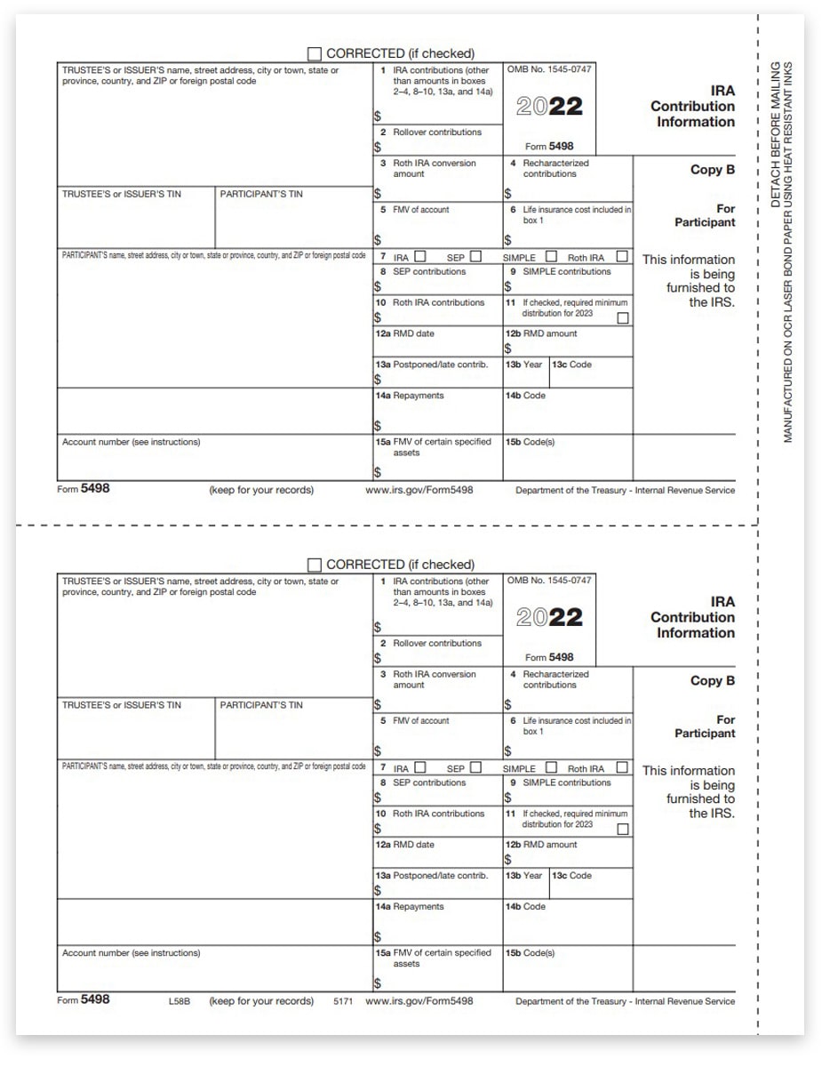 5498 Forms For IRA Contributions Participant Copy B DiscountTaxForms