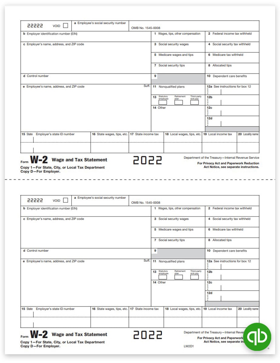QuickBooks W2 Tax Forms Copy 1 D For Employers Discount Tax Forms