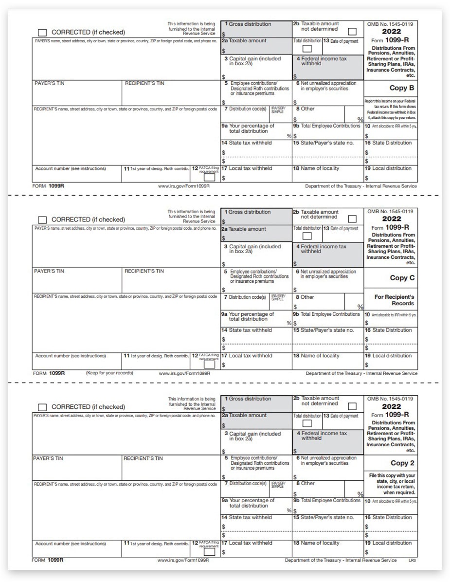 1099R Tax Forms 2022 3up Copy B C 2 Recipient DiscountTaxForms