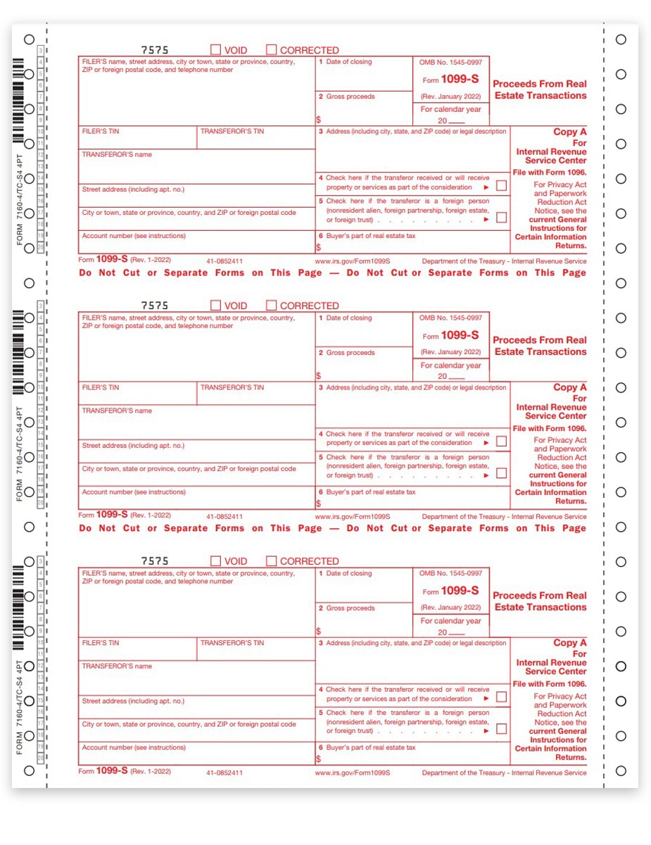 1099S Carbonless Continuous Tax Forms, 4-pt - DiscountTaxForms 1099S Carbonless Continuous Tax Forms, 4-pt - DiscountTaxForms
