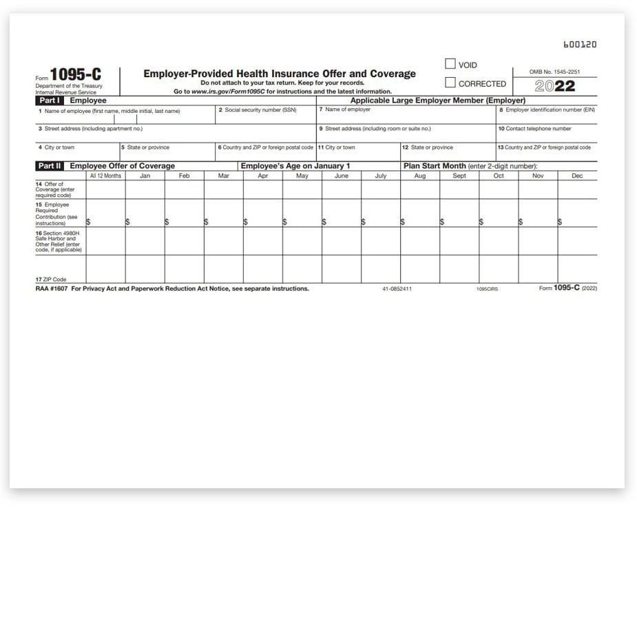 1095 C Form IRS Half Sheet Format Discount Tax Forms