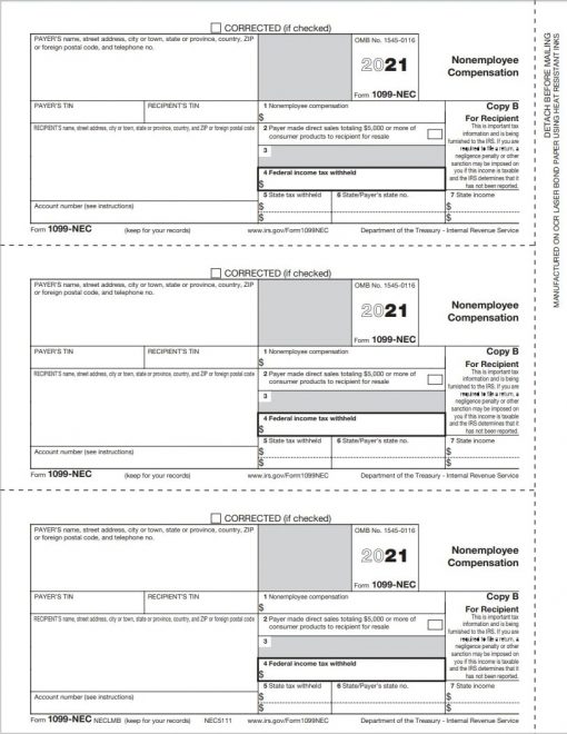 QuickBooks 1099-NEC Form - Copy B Recipient - Discount Tax Forms QuickBooks 1099-NEC Form - Copy B Recipient - Discount Tax Forms